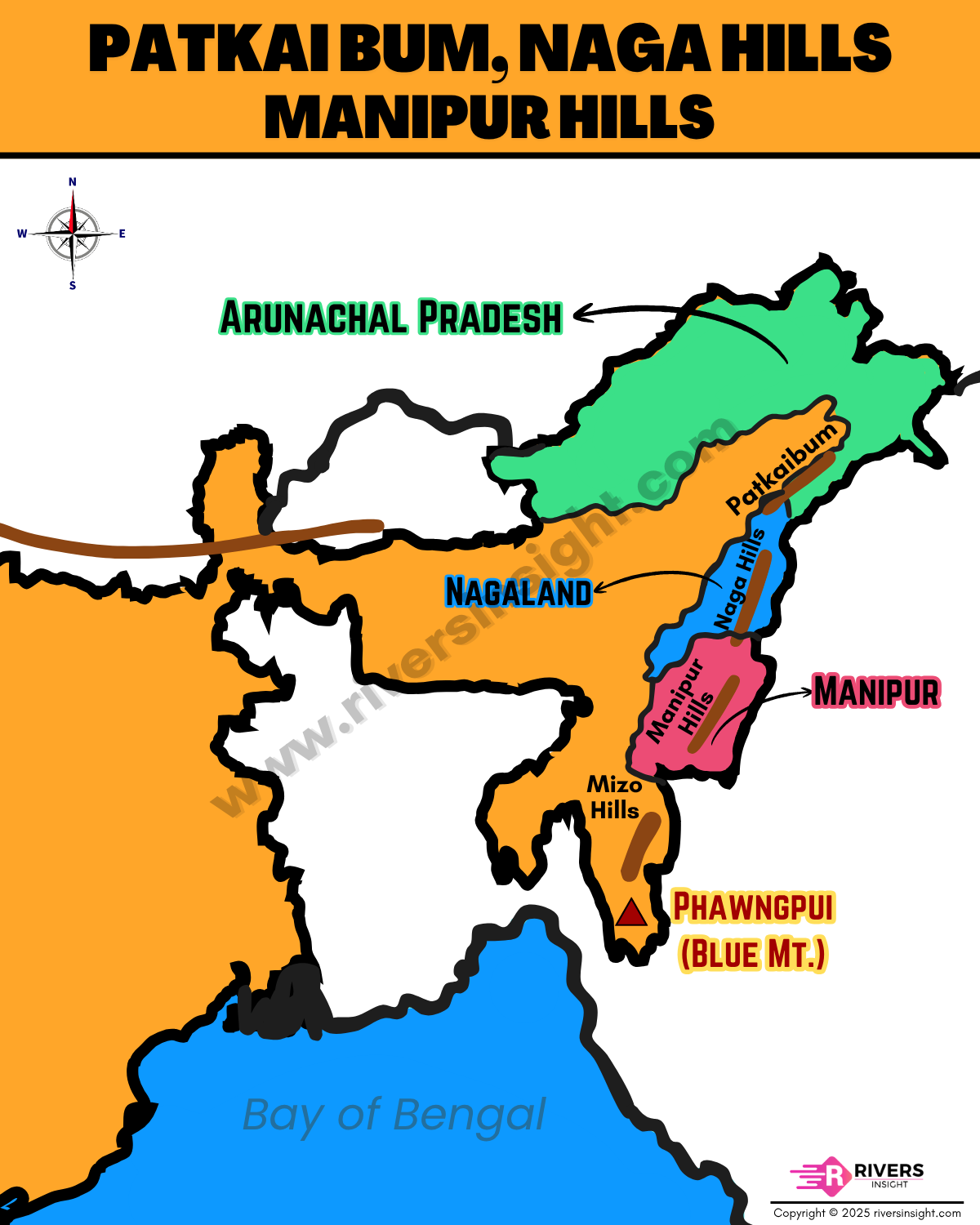 Patkai, Naga and Manipur Hills: Map, Location & Key Features - Rivers ...